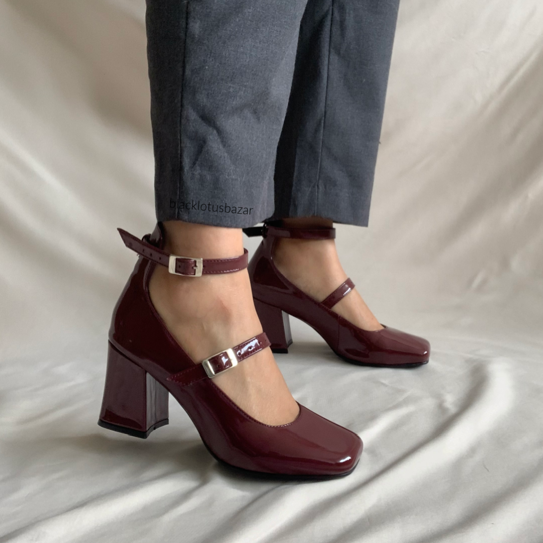 Mary janes tintos de tacón bajo – blacklotusbazar